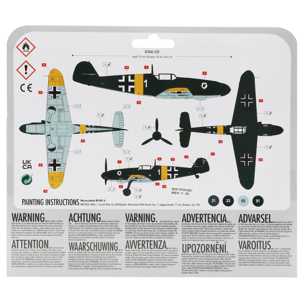 Airfix Messerschmitt Bf109F-4 Starter Set Military Aircraft Model Kit ...