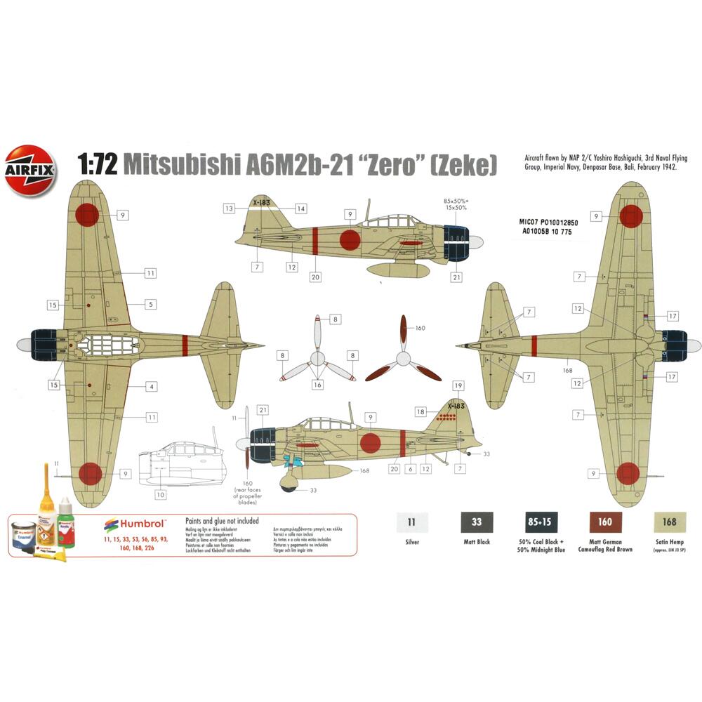 Airfix Mitsubishi A6M2b Zero Japanese WWII Model Kit Scale 1:72