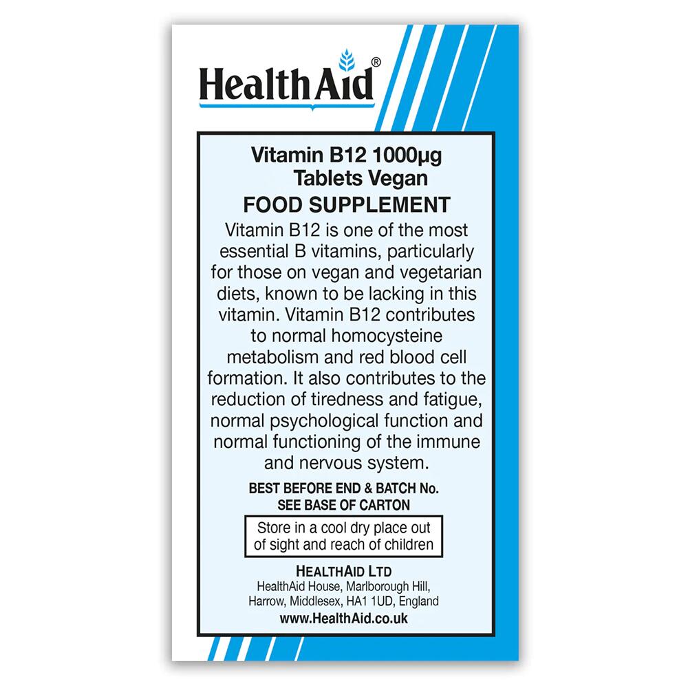 HealthAid Vitamin B12 (Cobalamin) 1000ug 100 TABLETS
