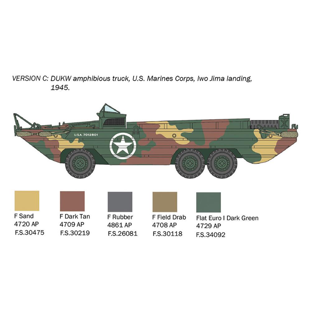 Italeri DUKW 2½ Ton GMC Truck Amphibious Military Model Kit Scale 1:72