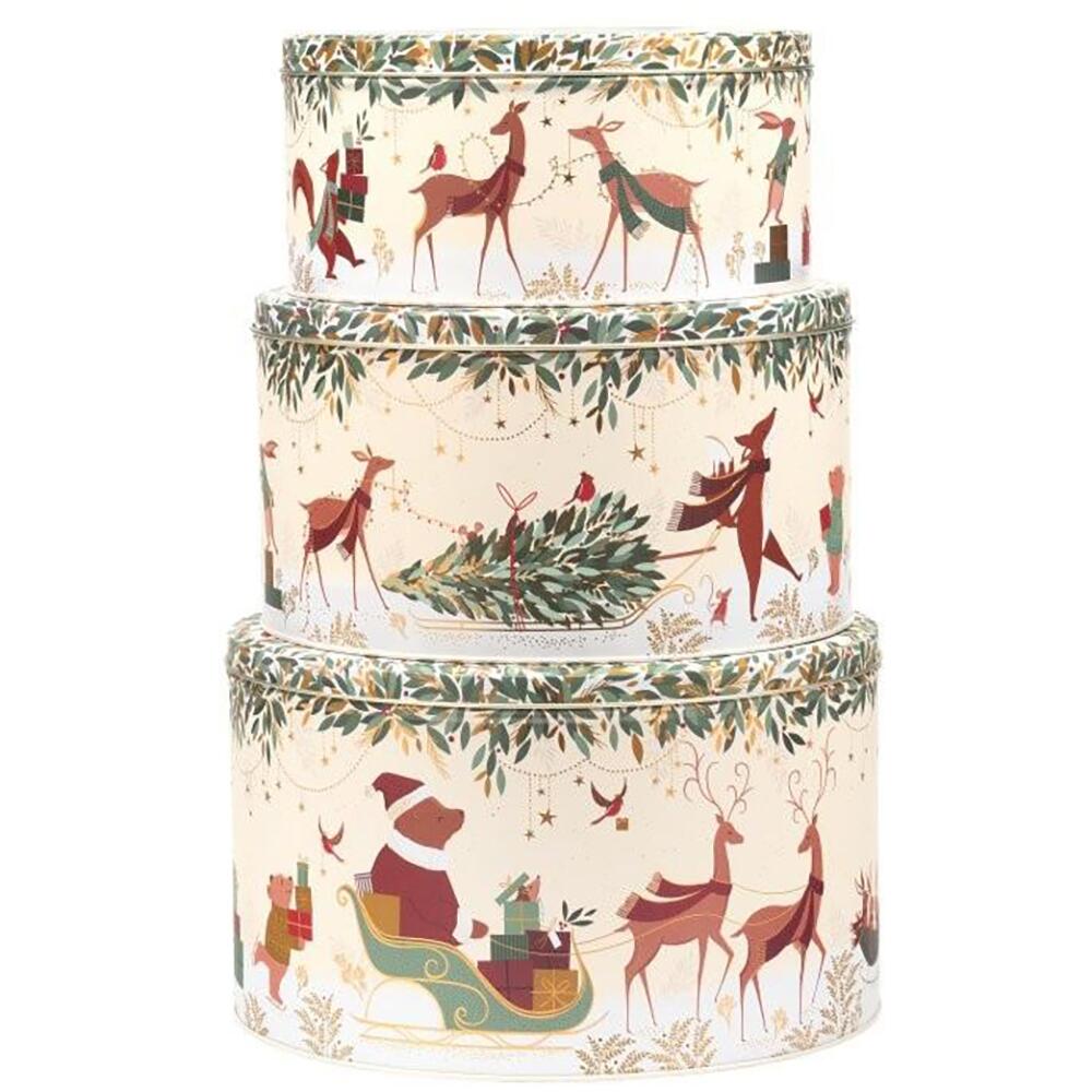Sara Miller Christmas Woodland Tales Set of 3 Round Nesting Cake Tins