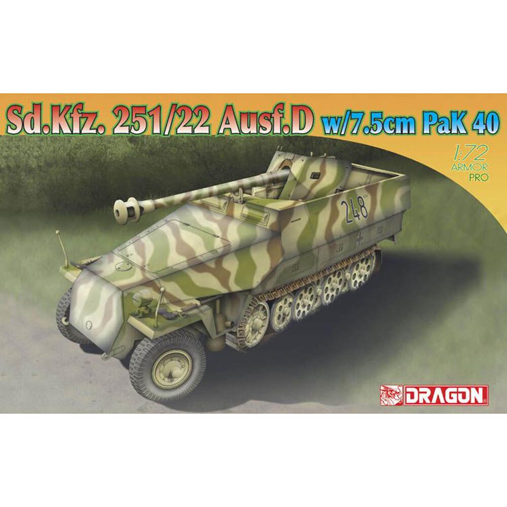Dragon Sd.Kfz.251/22 Ausf.D Half Track 7.5cm PaK 40 Anti-Tank Gun Model ...
