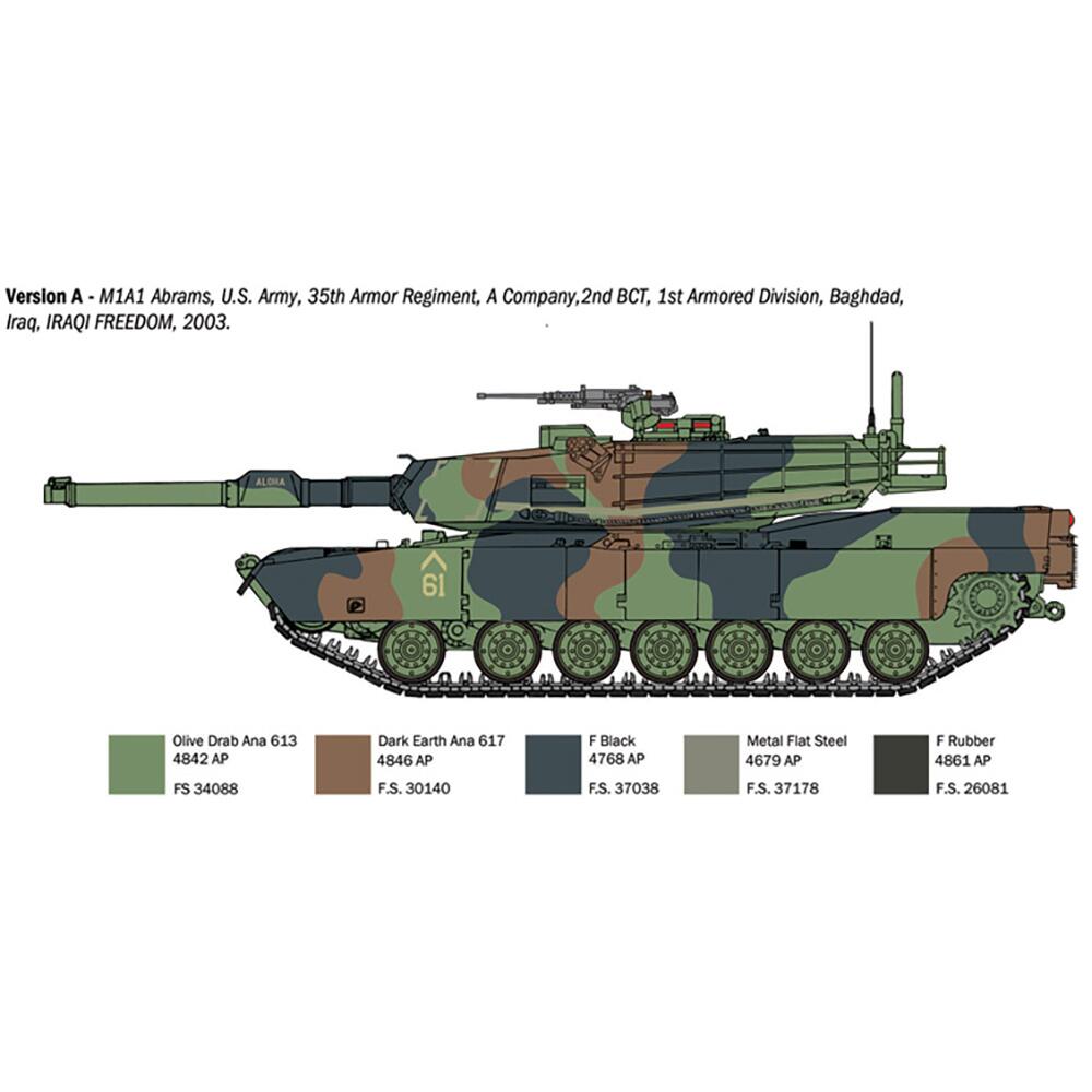 Italeri M1A1 Abrams Tank U.S. Military Model Kit Scale 1:35