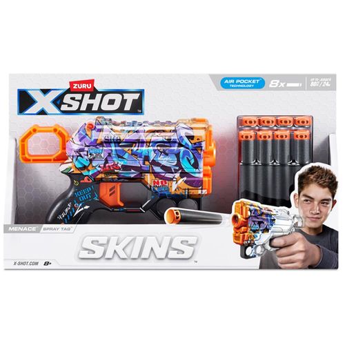 Zuru X SHOT Skins Menace Dart Blaster with 8 Foam Darts SPRAY TAG DESIGN