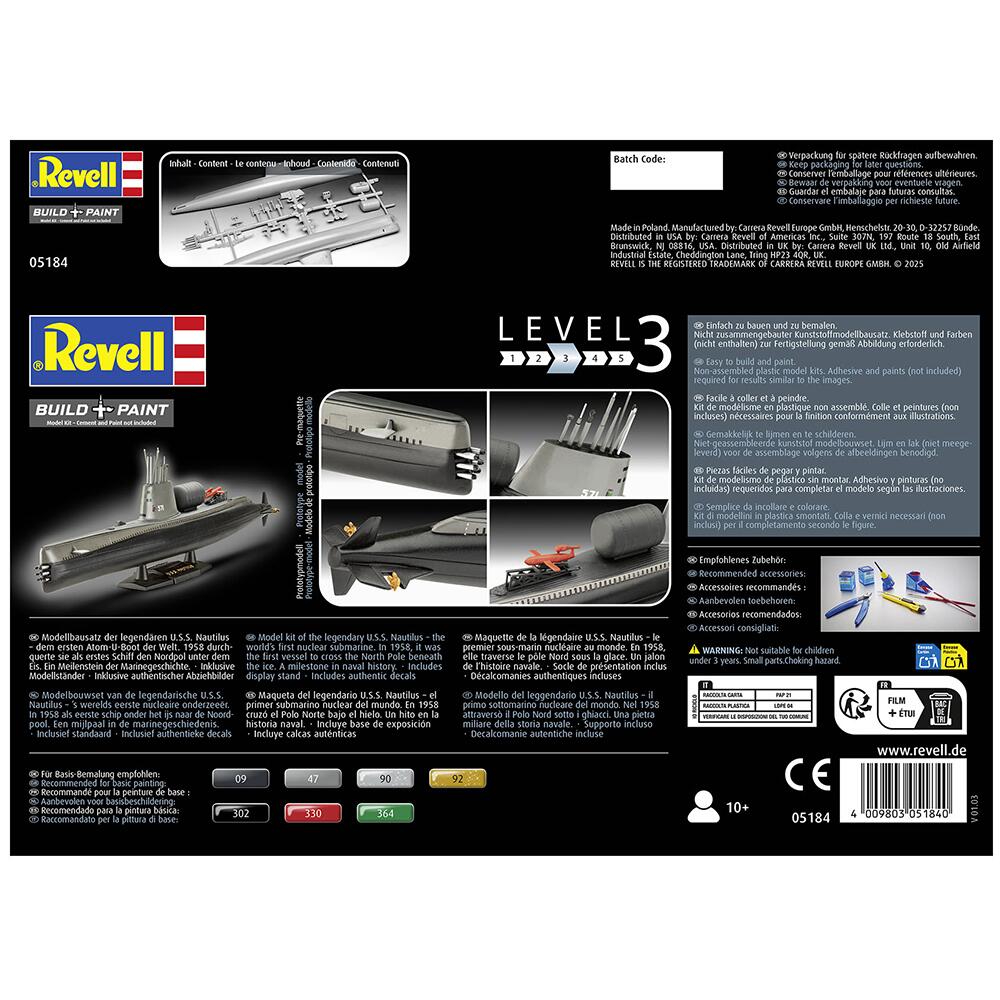 Revell U.S.S. Nautilus Military Submarine Model Kit Scale 1:305