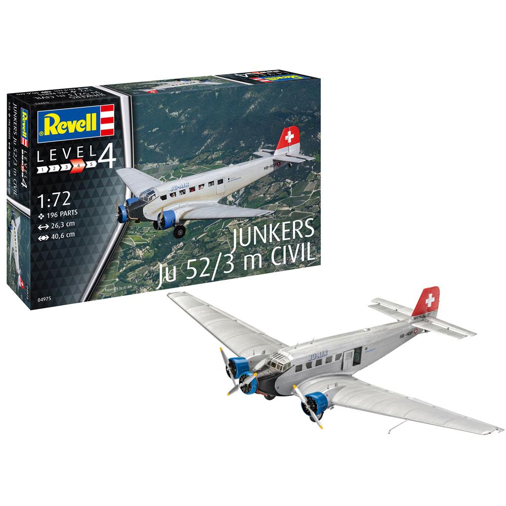 Revell Junkers Ju 52/3 m Civil Aircraft Model Kit (Level 4) (Scale 1:72)