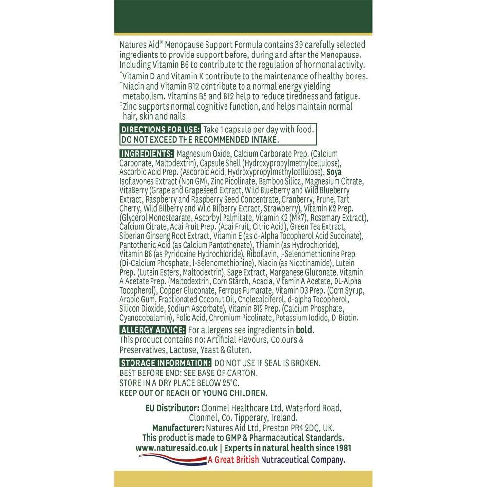 Natures Aid Menopause Support Formula Multi-Nutrient 30 Capsules