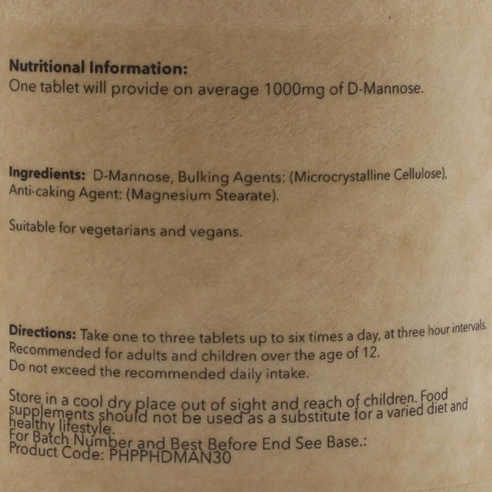 Power Health D-Mannose 1000mg 30 Tablets Vegan Food Supplement