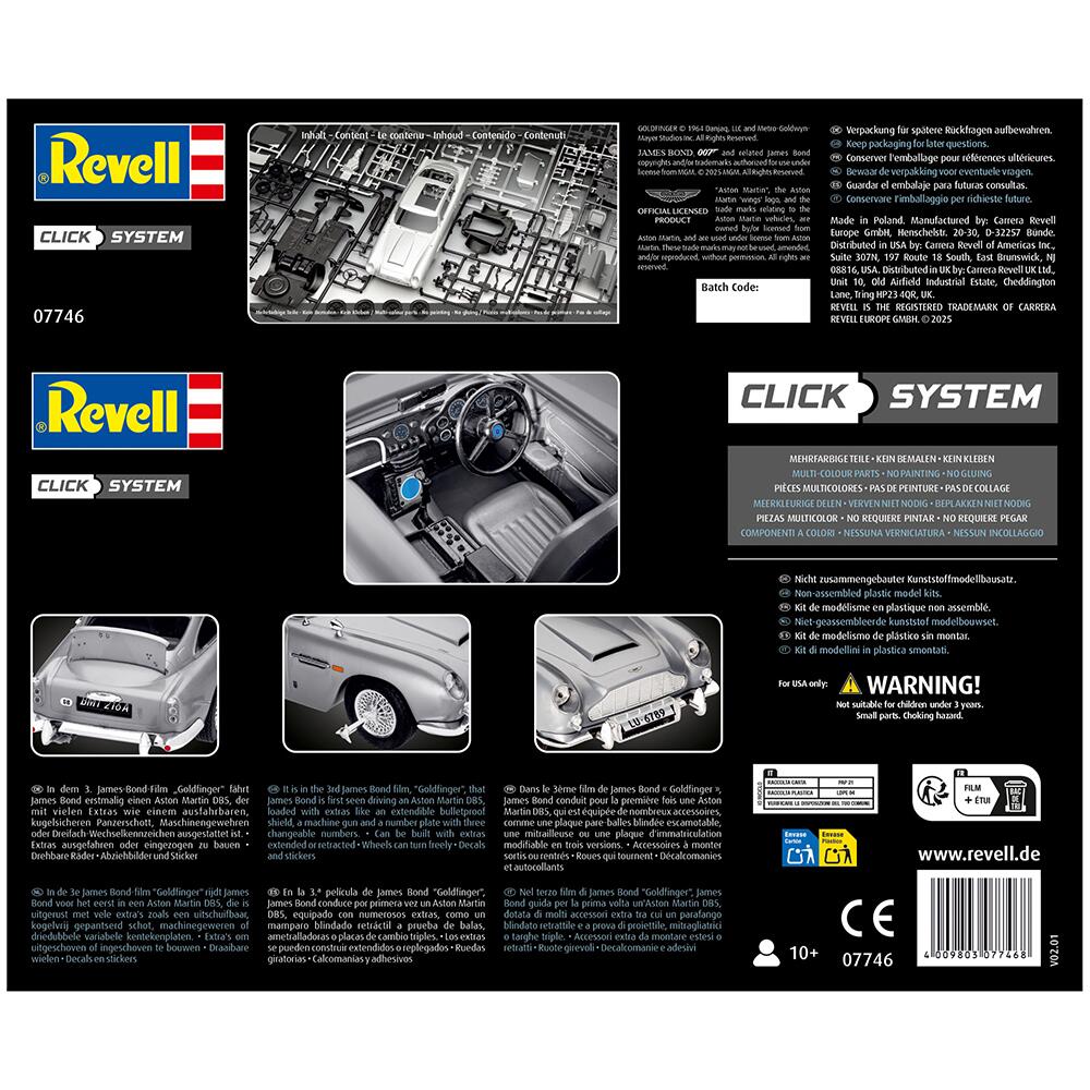 Revell James Bond 007 Goldfinger Aston Martin DB5 Click System Model Kit Scale 1:24