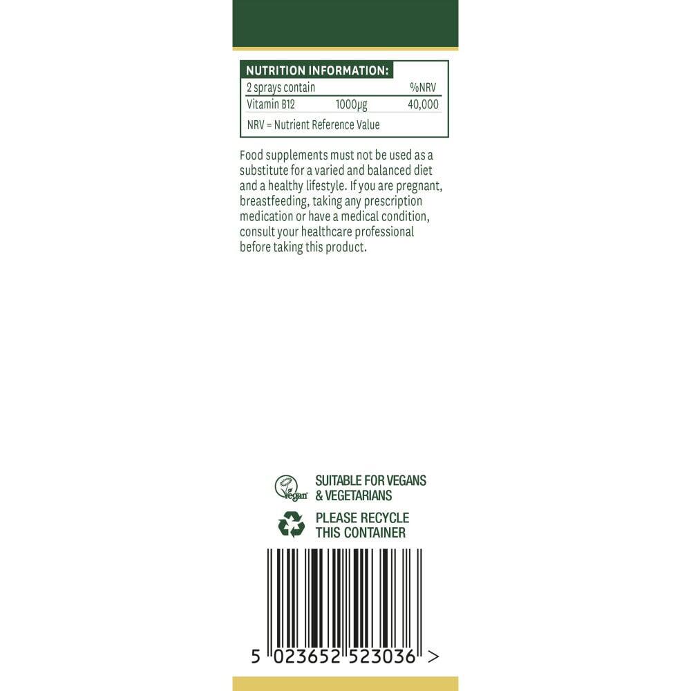 Natures Aid Cherry Flavour Vitamin B12 1000µg Daily Oral Spray 30ml Bottle