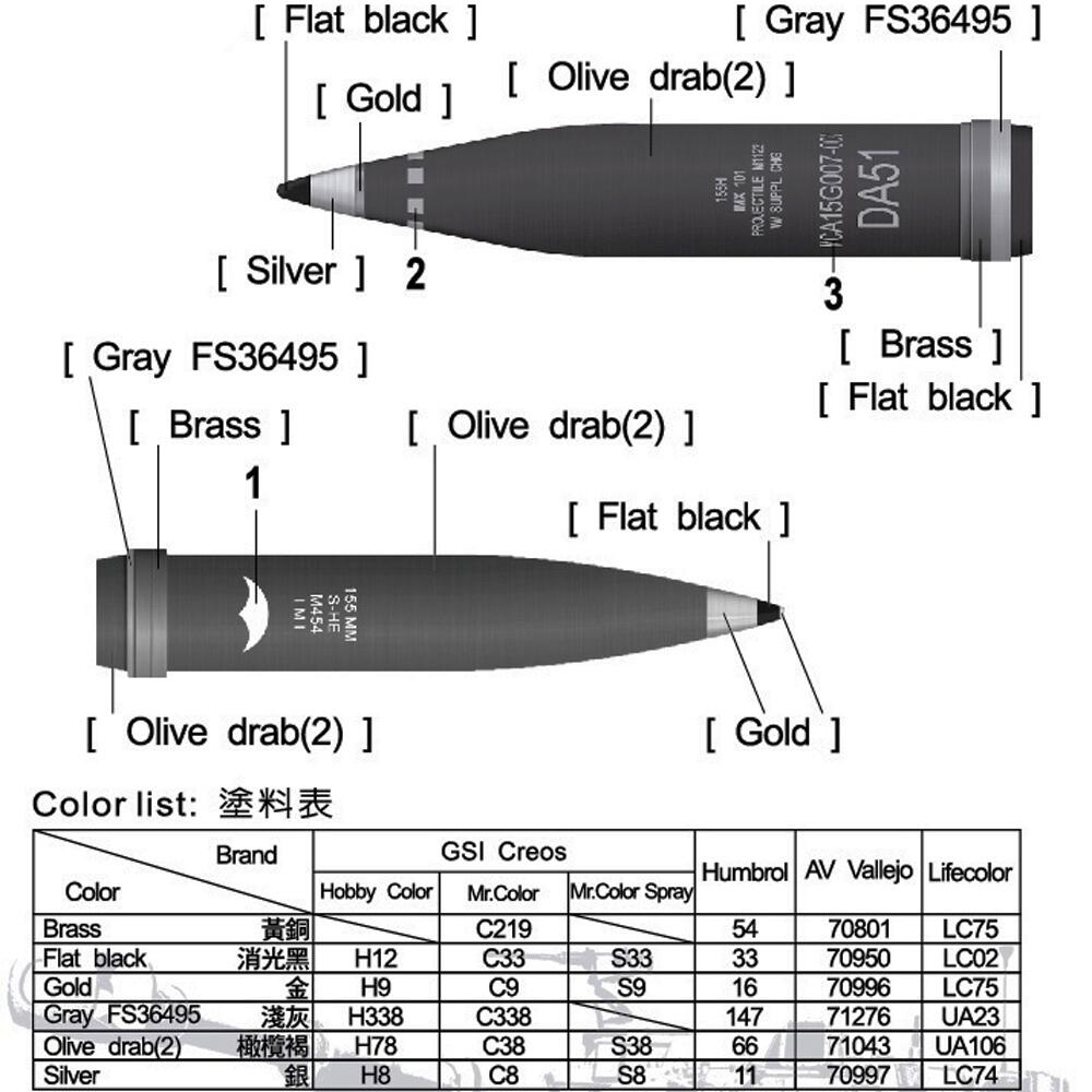 AFV Club M1122 M454 155mm Artillery Shell Set for 1:35 Scale Model Kits ...