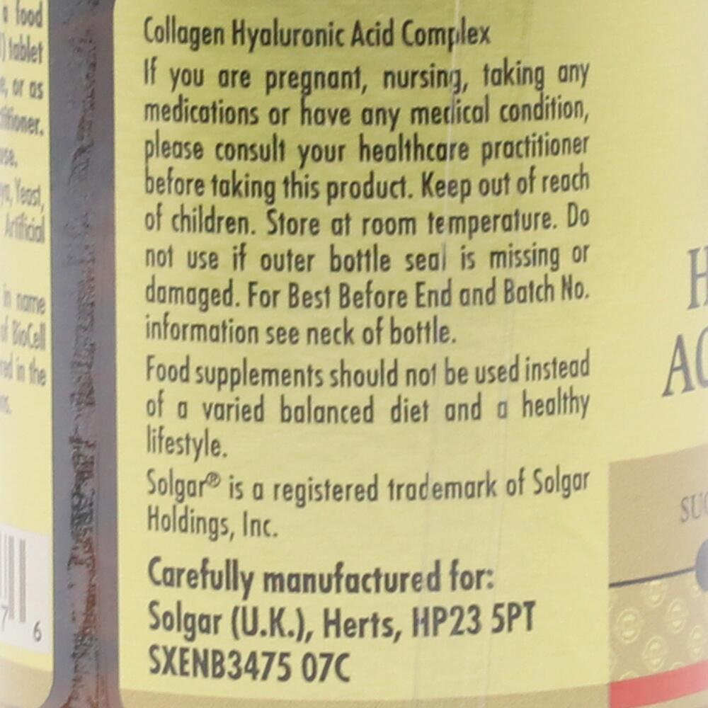 Solgar Collagen Hyaluronic Acid Complex 30 TABLETS