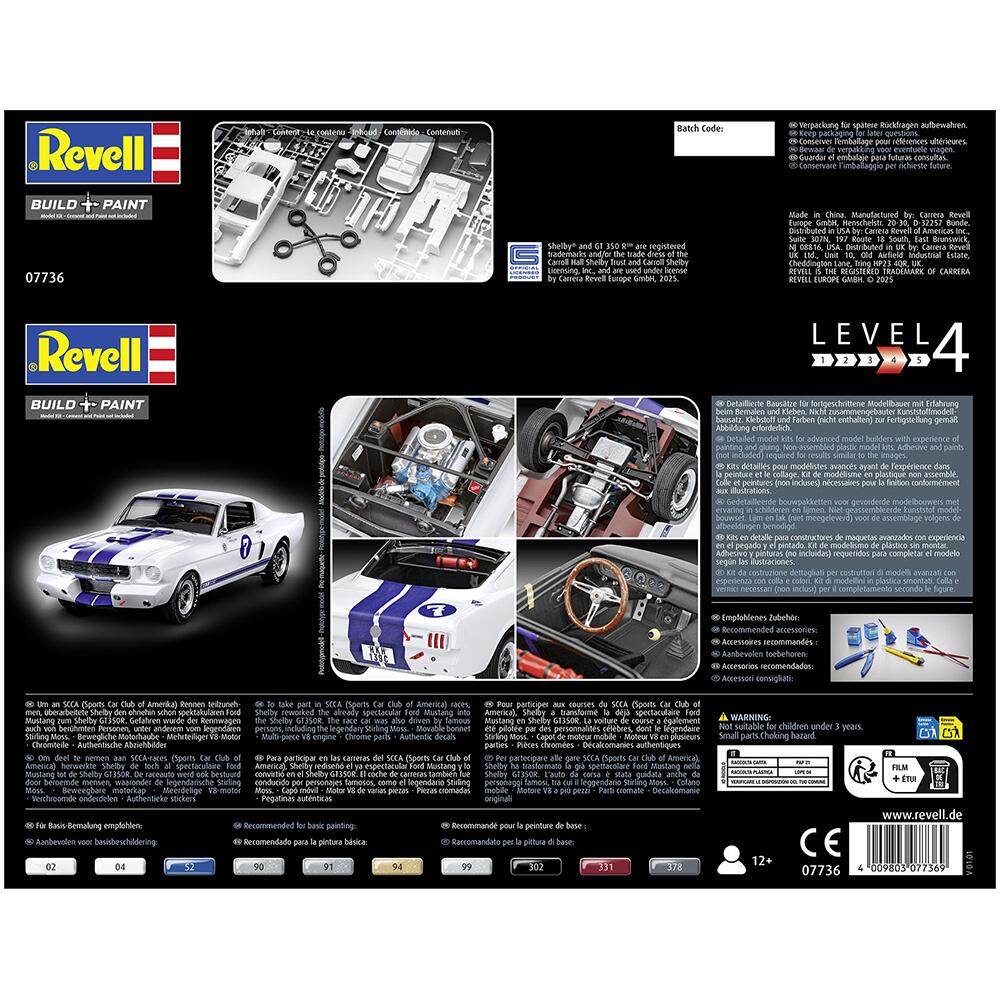 Revell Shelby GT 350 R Stirling Moss Racing Car Model Kit Scale 1:24