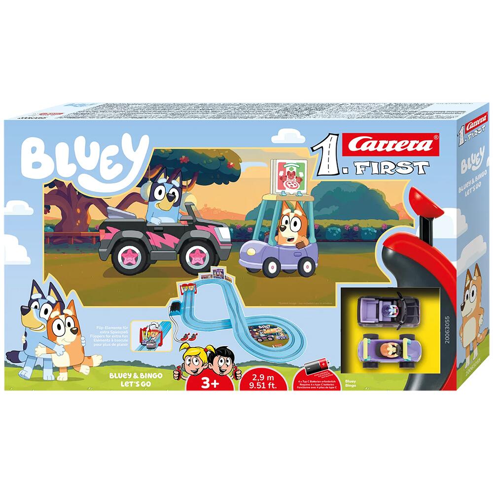 Carrera First Bluey & Bingo Let's Go Slot Car Track with Cars