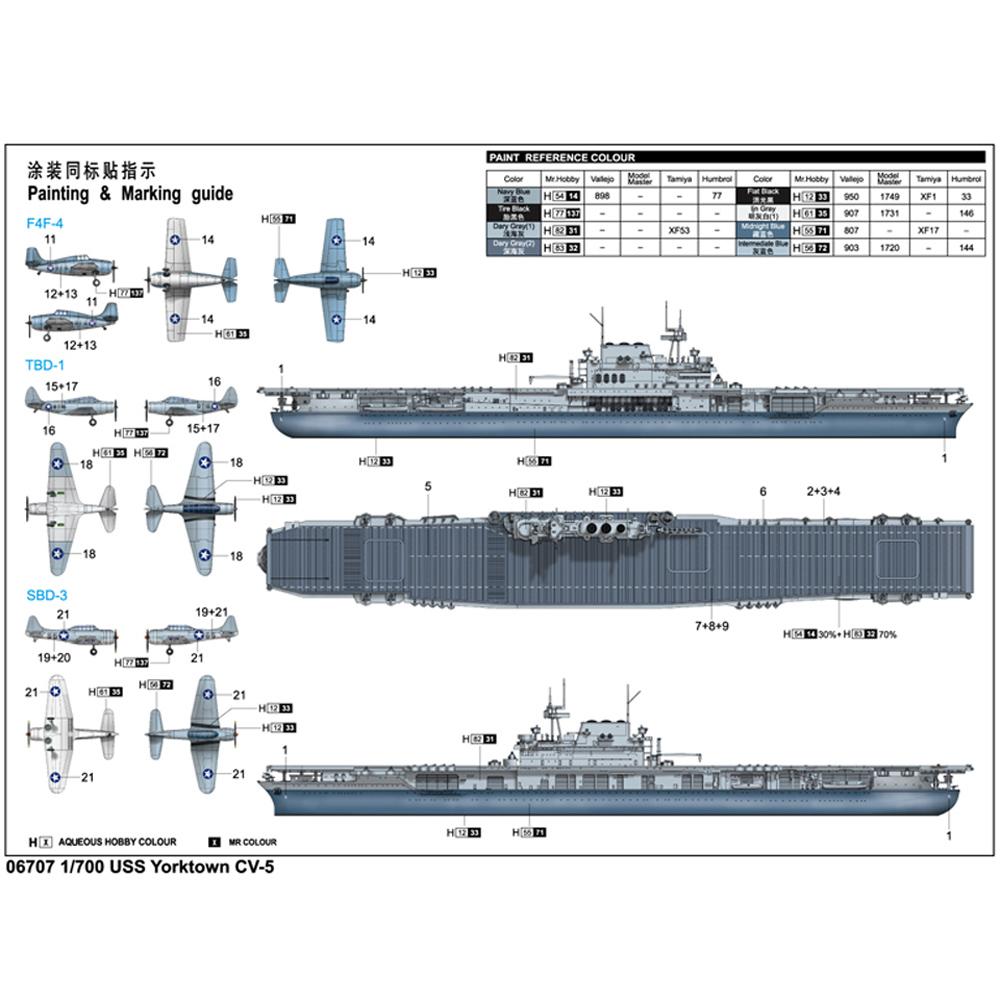 Trumpeter USS Yorktown CV-5 Aircraft Carrier Navy Model Kit Scale 1:700