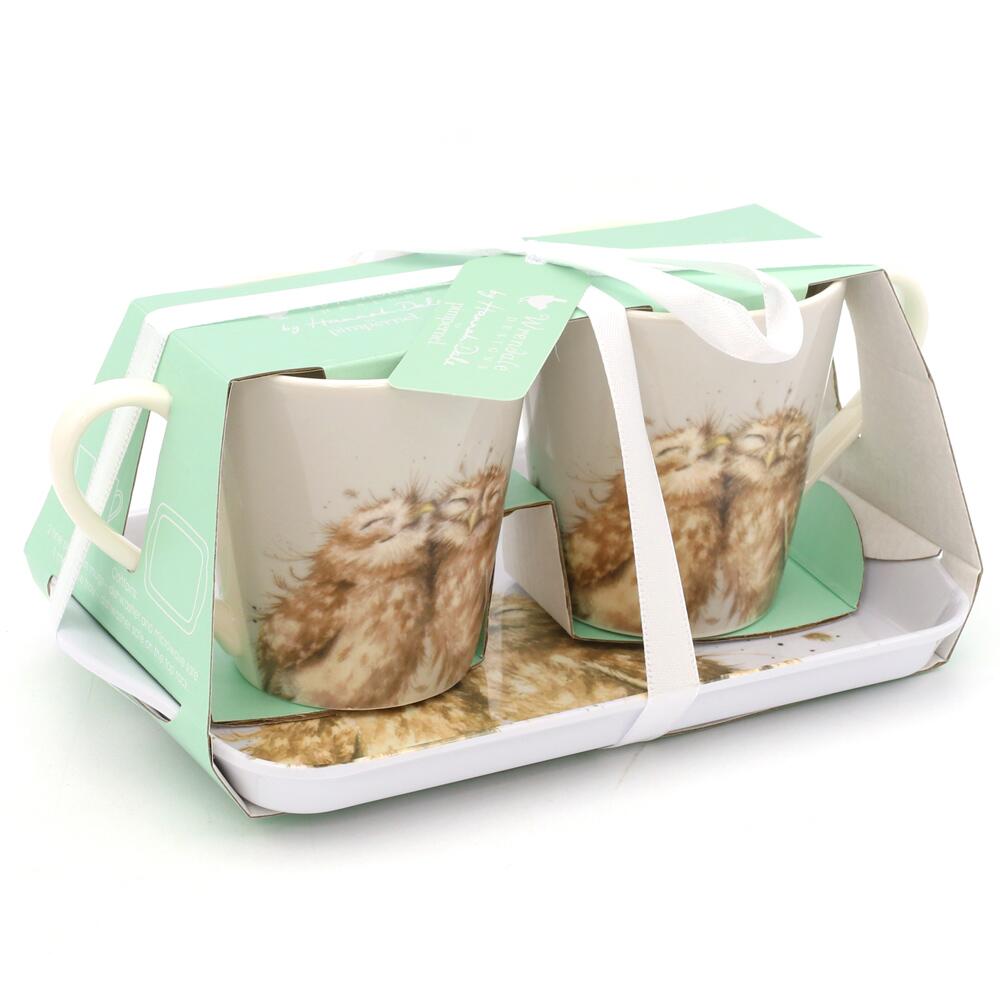 Pimpernel Wrendale Designs Owl Porcelain Mugs and Melamine Tray Set