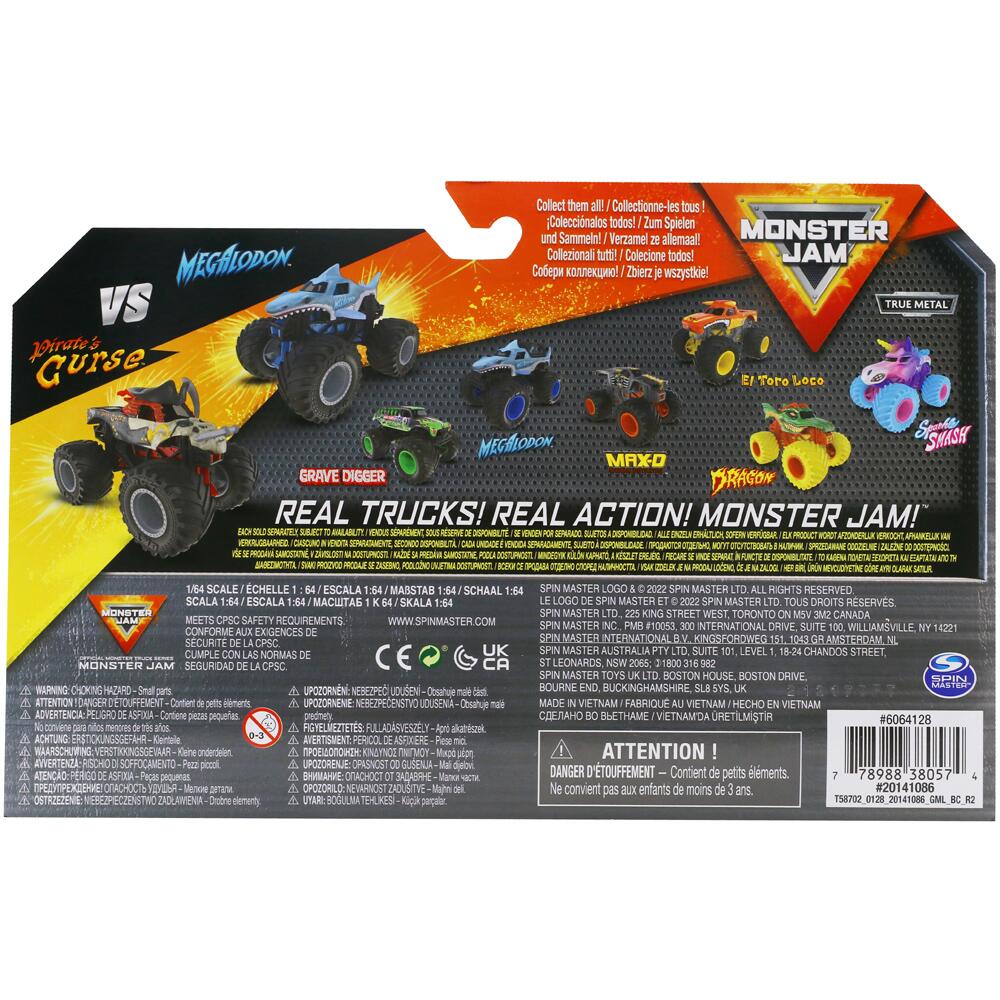 Monster Jam Die Cast Trucks Scale 1:64 PIRATES CURSE vs MEGALODON