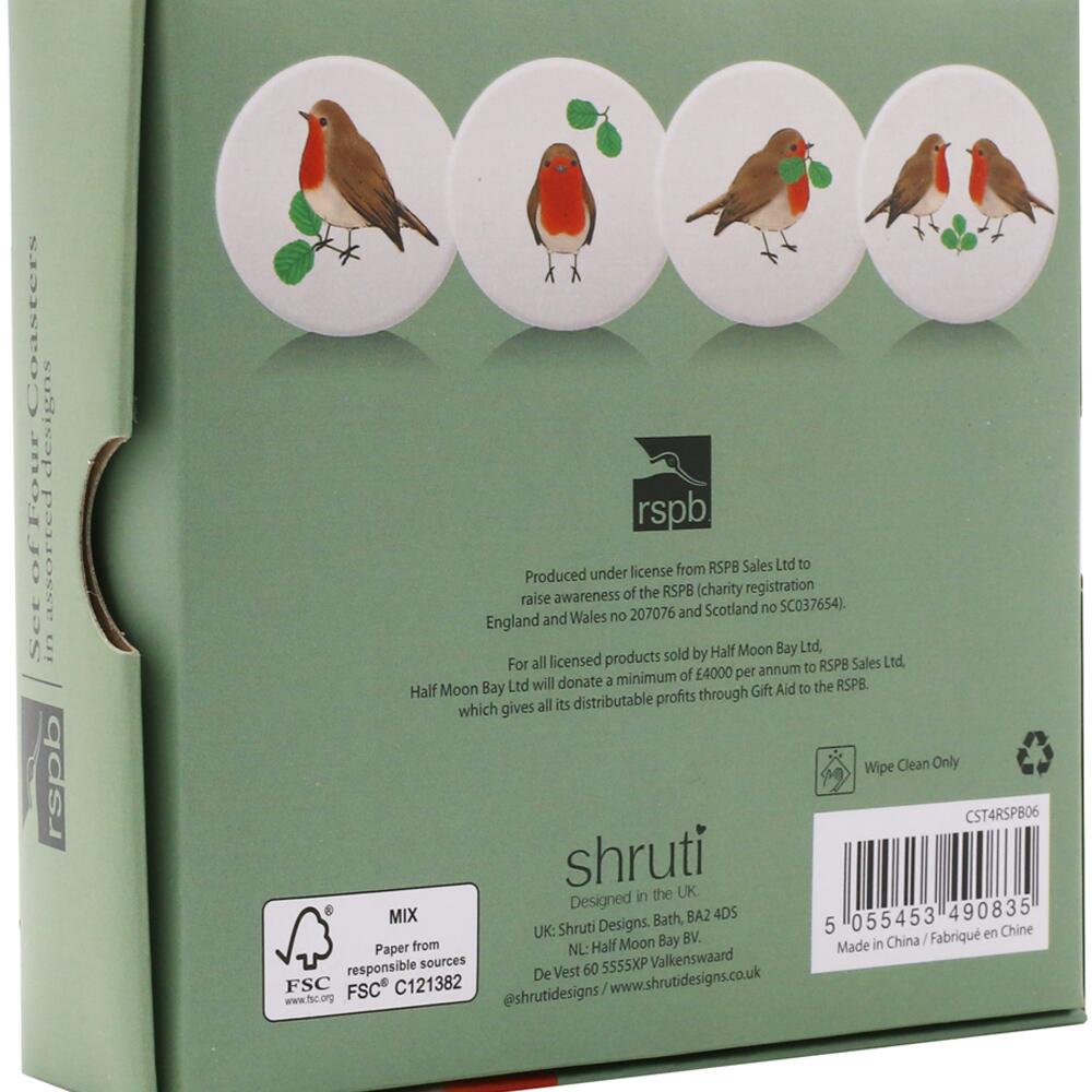 RSPB Robin Cork Backed Ceramic Round Coasters Set of 4