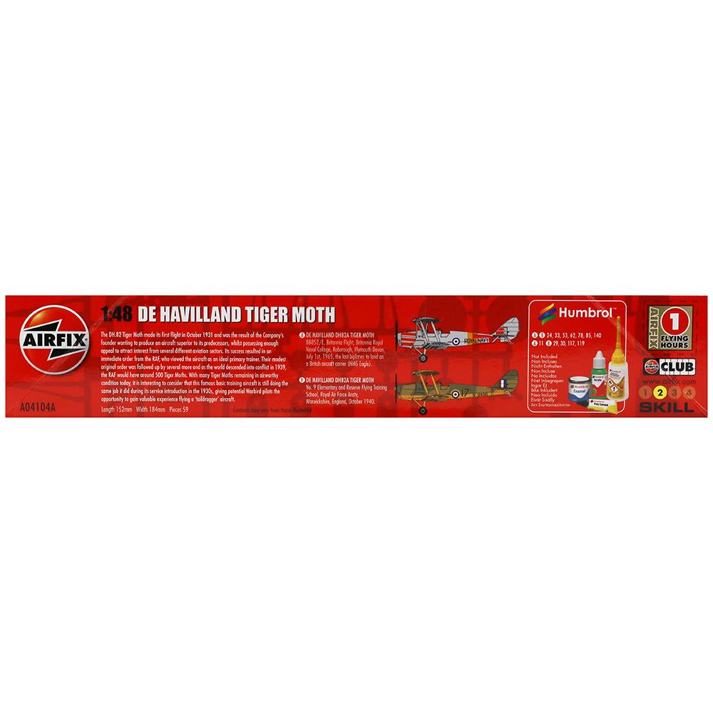 Airfix De Havilland Tiger Moth Aircraft Model Kit A04104A Scale 1:48