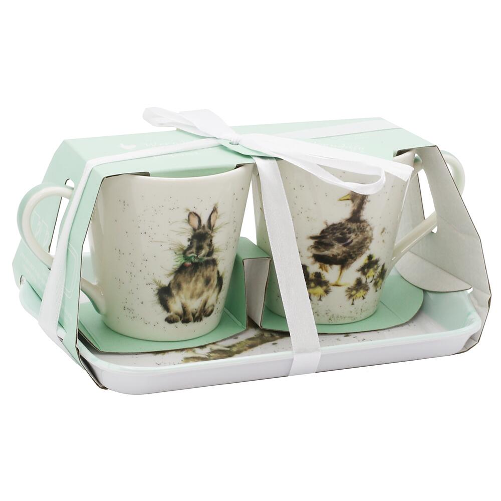 Wrendale Designs Mug & Tray Set Owls, Rabbit & Ducks