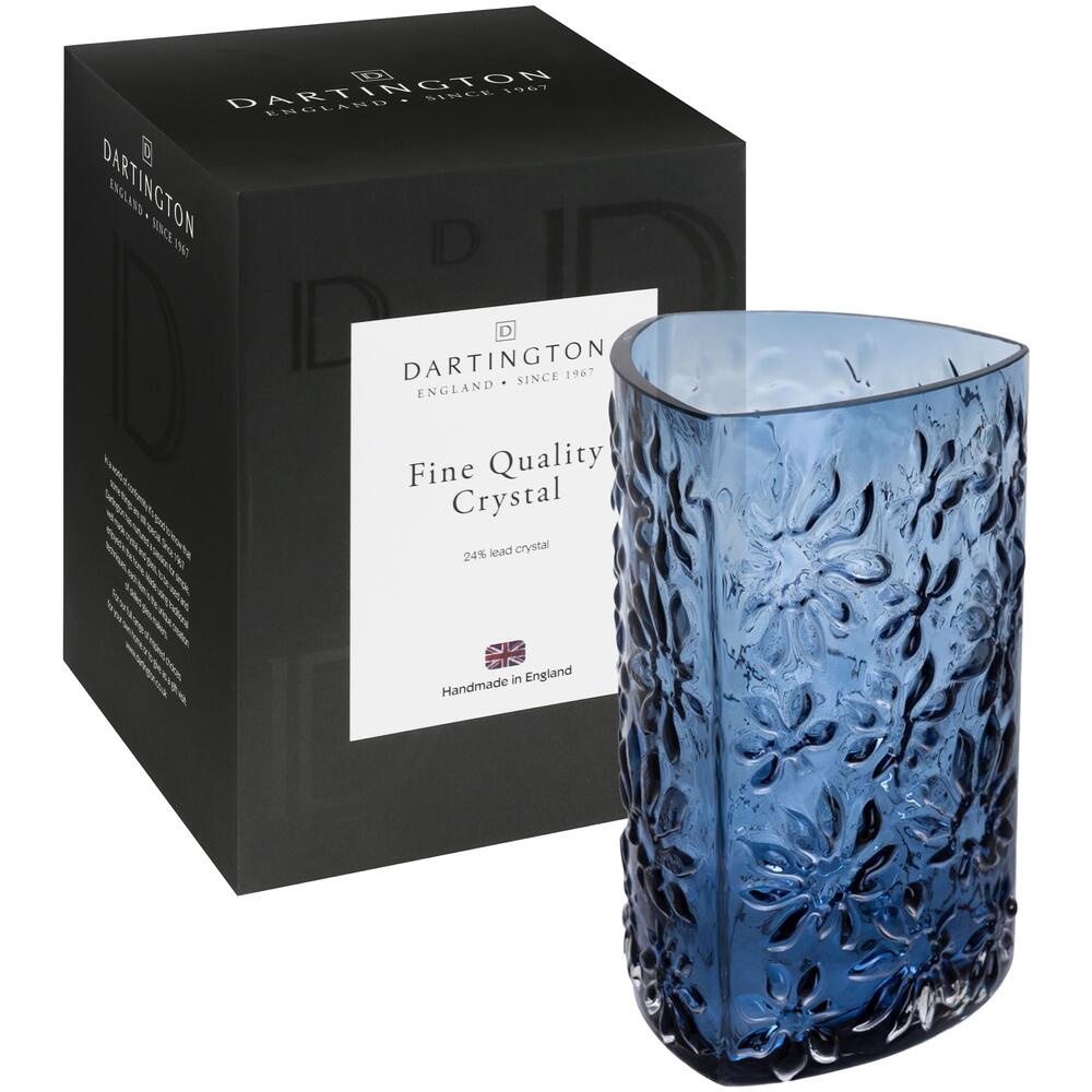 Dartington Crystal Botanical Triangular Vase in Ink Blue