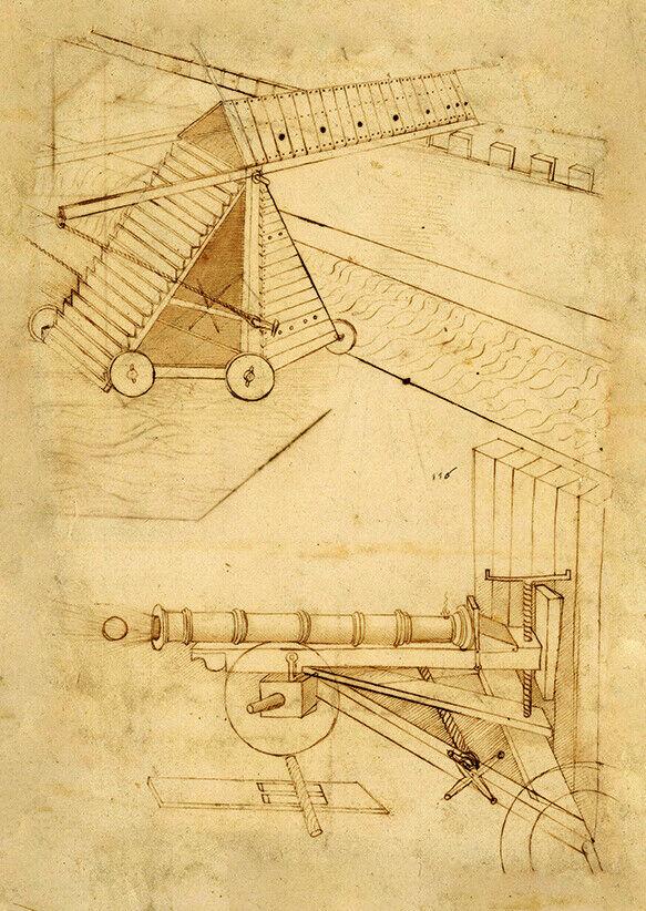 Siege Machine, Cannon Atlantic Codex Leonardo da Vinci wall art poster ...