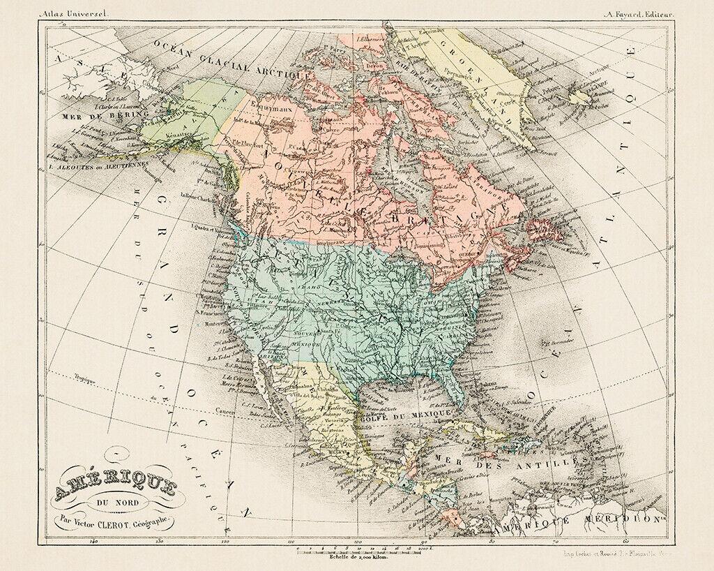Vintage cartographic map USA Canada Mexico (1878) historic wall art ...