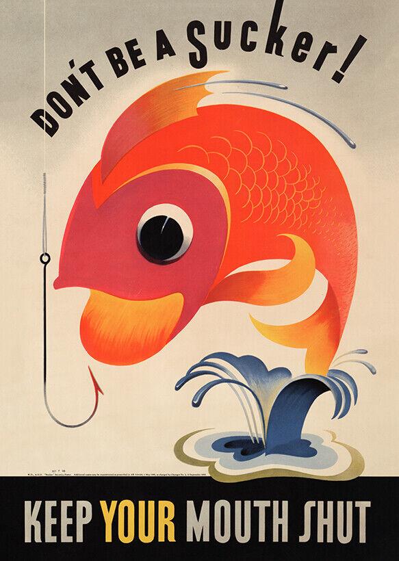 WW2 propaganda Advert Poster "Don't be a sucker!" Fish wall art poster ...