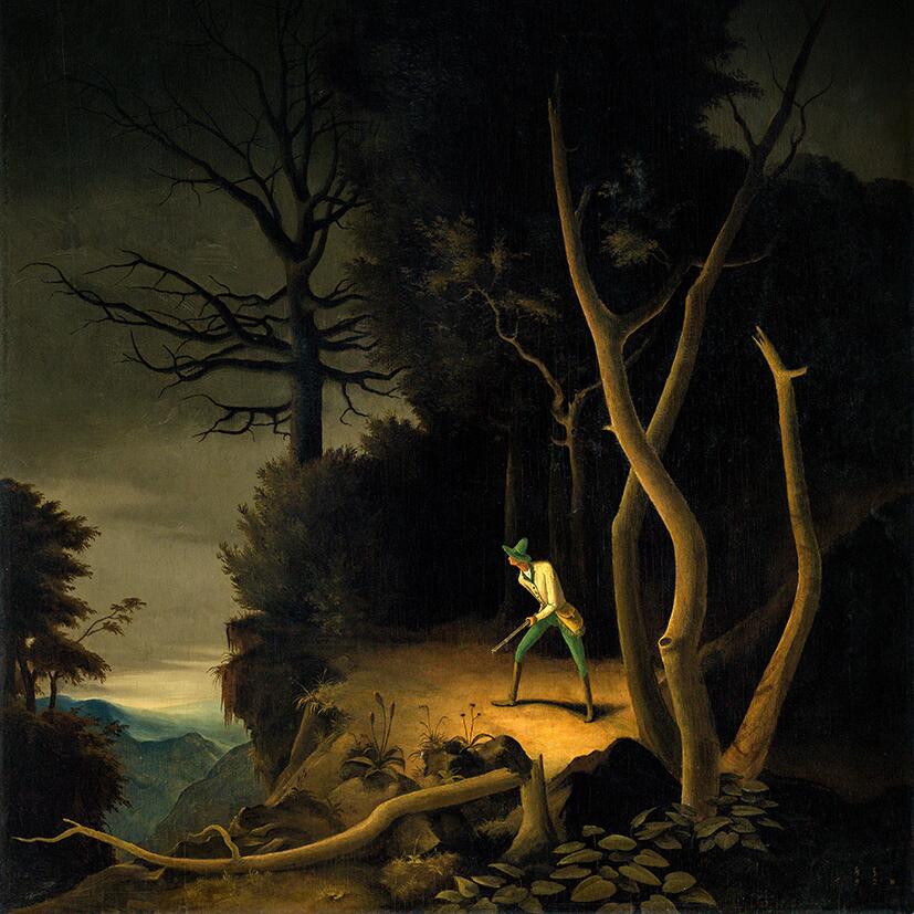 Forest landscape with a hunter (1928) Franz Sedlacek wall art poster print
