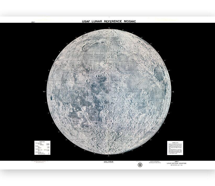 Vintage Moon Map (1966) US Air Force Lunar Map wall art poster print