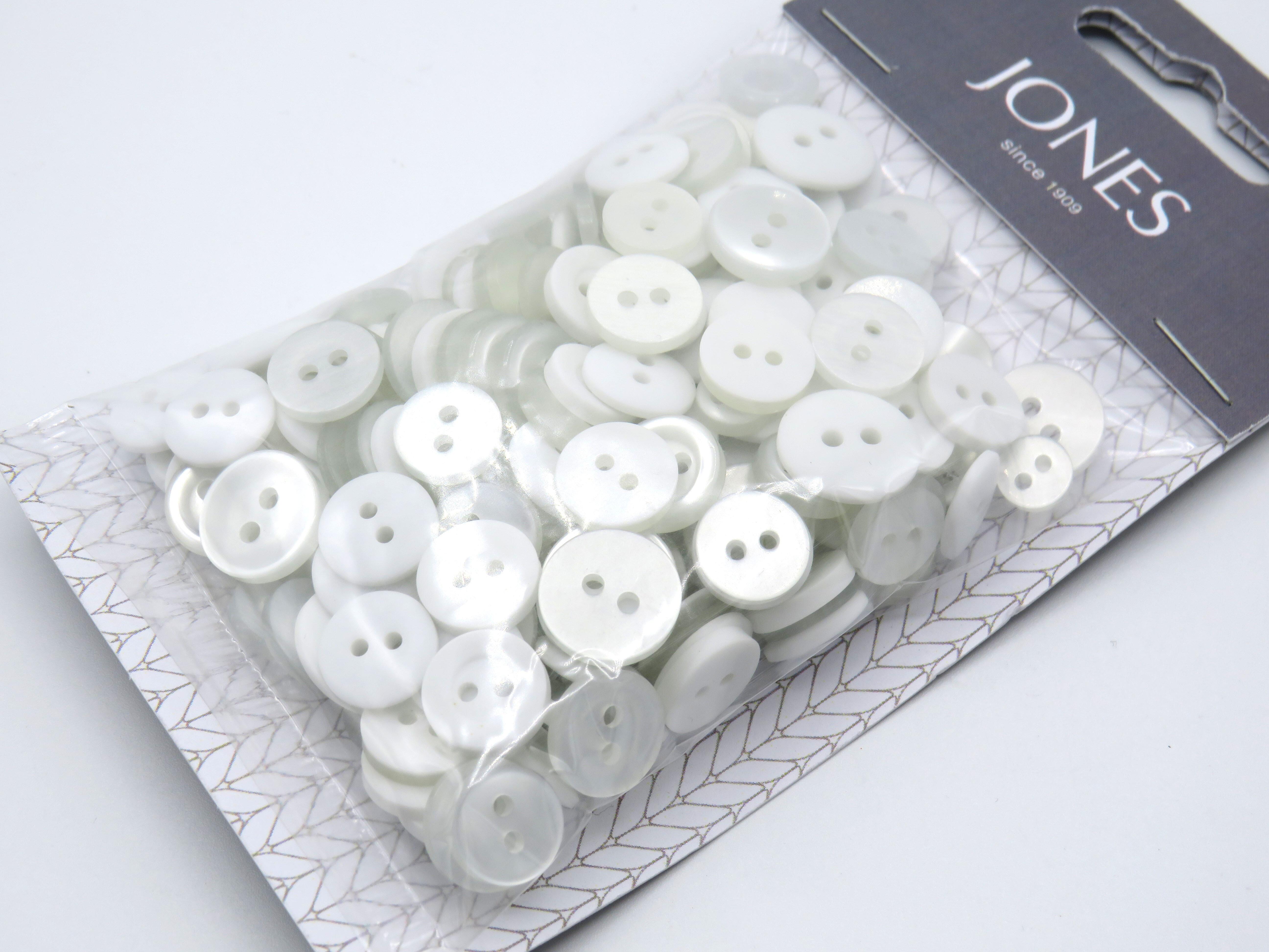 Coloured Assorted Buttons 50g Pack - White