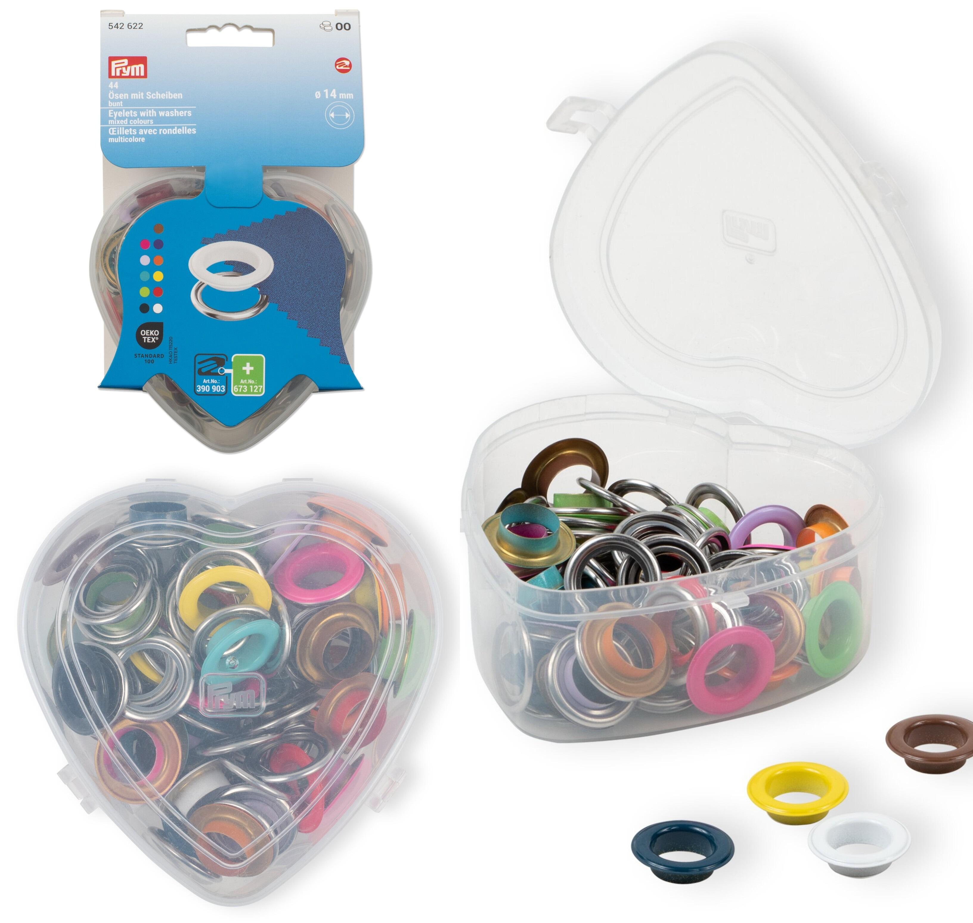 Prym Heart box with 44 14mm Eyelets with Washers in Mixed Colours
