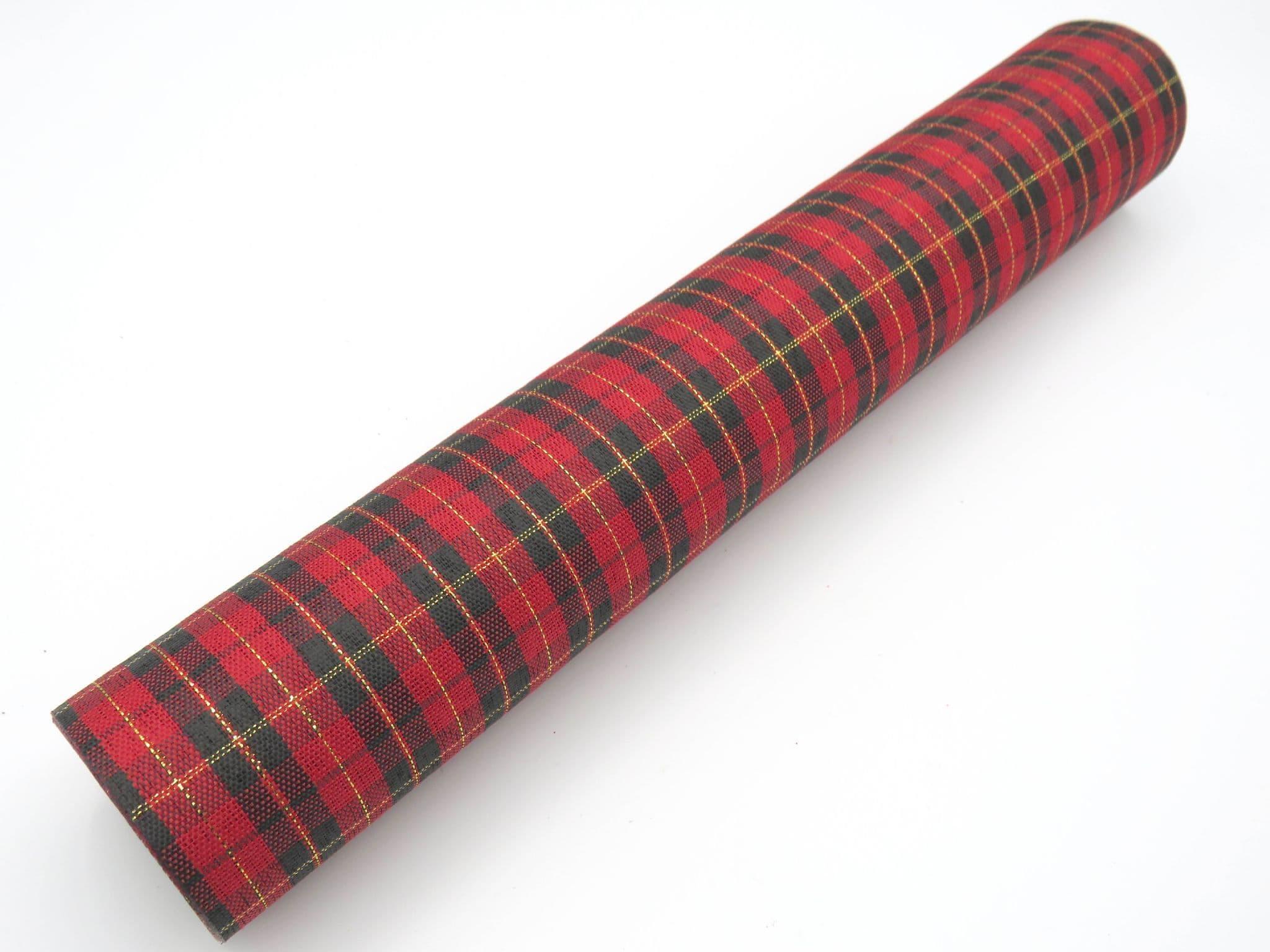 Christmas Fabric Roll - Tartan Red, Black & Gold - 28cm x 2m