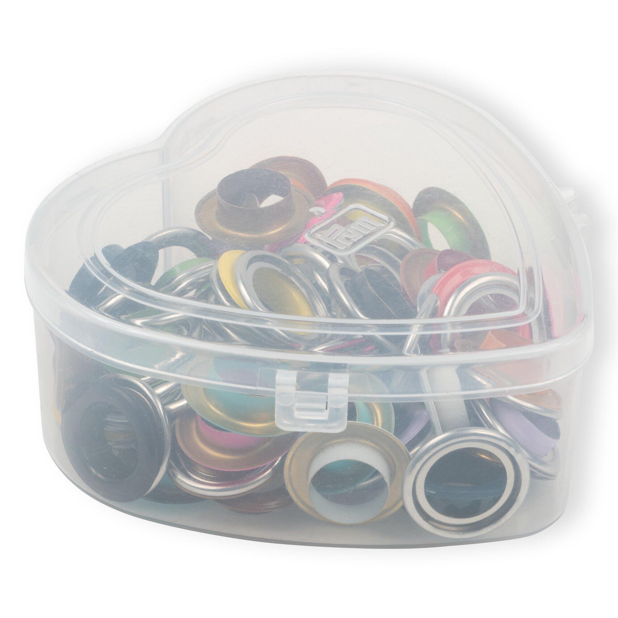 Prym Heart box with 44 14mm Eyelets with Washers in Mixed Colours