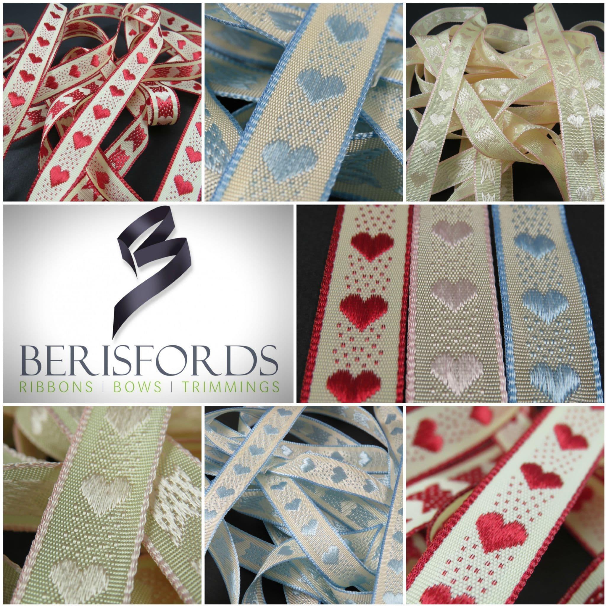 15mm Woven Rustic Heart Pattern - Berisfords Ribbon - Per Metre