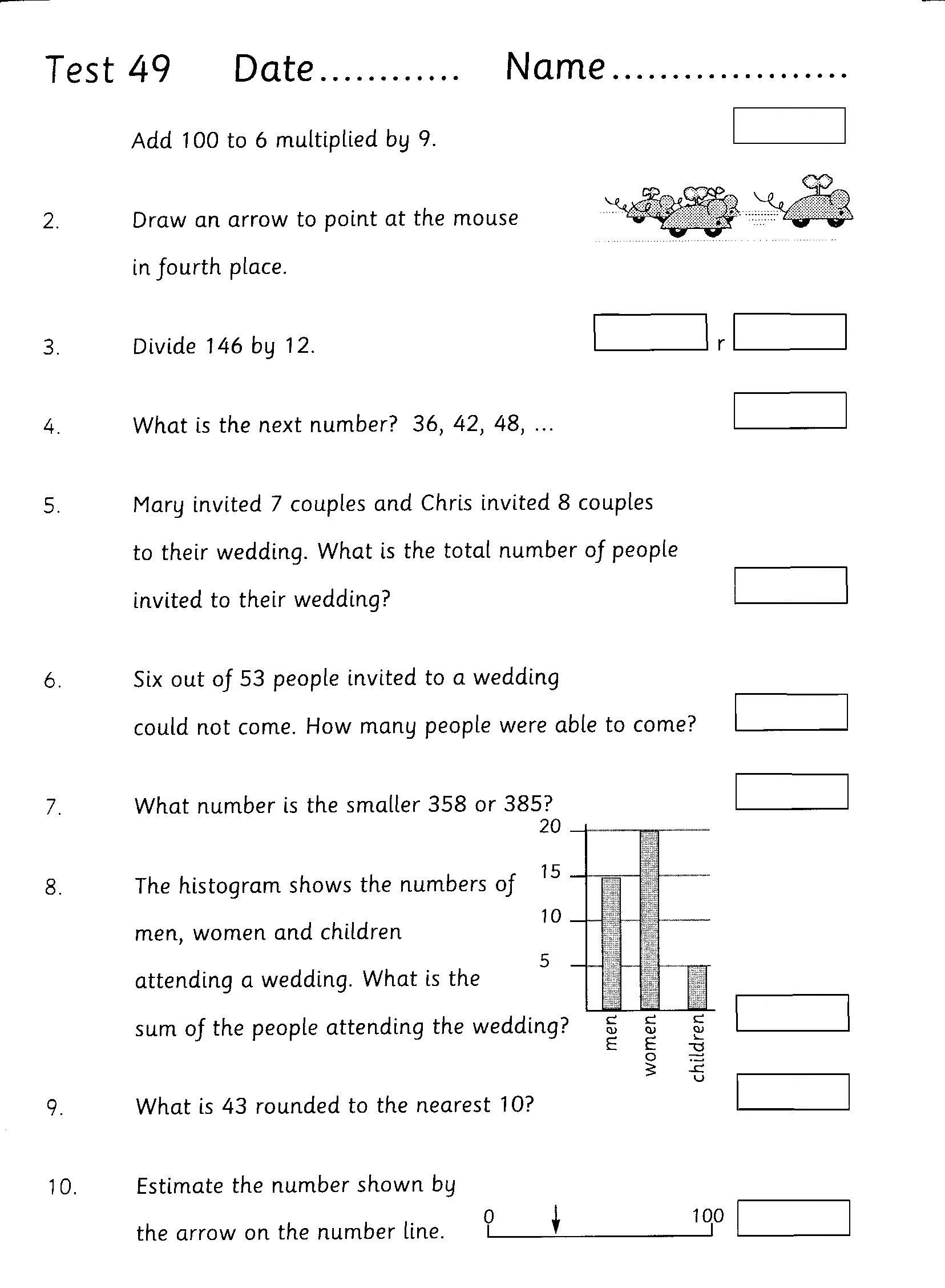 Mental Arithmetic Tests Test Worksheets Year 3