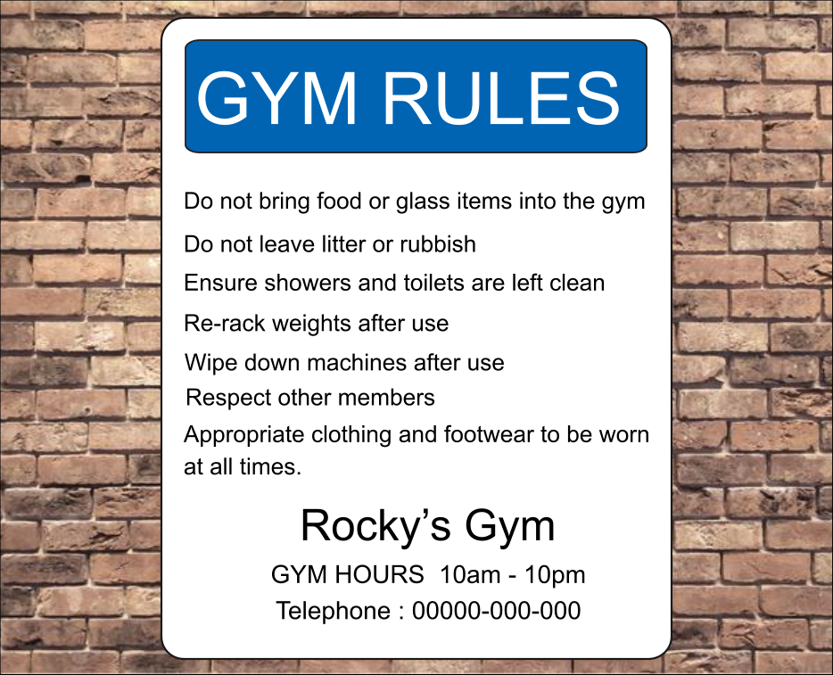 Gym Rules And Regulations Sign