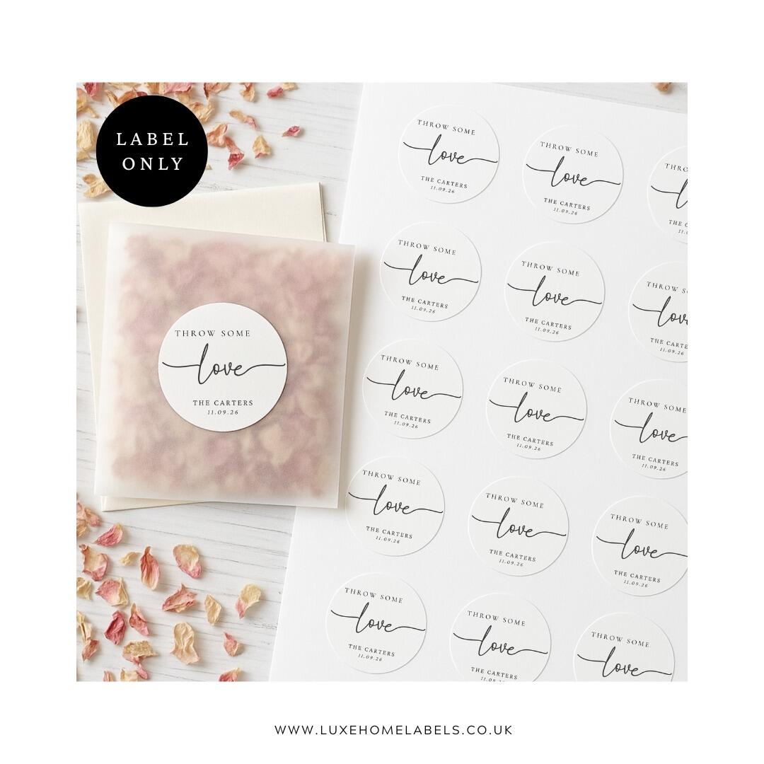 "Throw Some Love" – Personalised Wedding Confetti Bag Labels