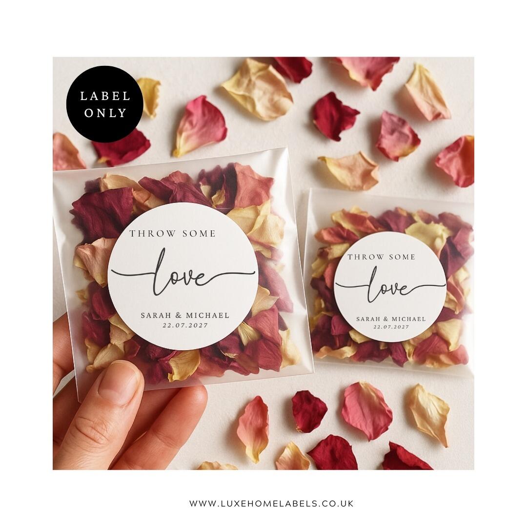 "Throw Some Love" – Personalised Wedding Confetti Bag Labels