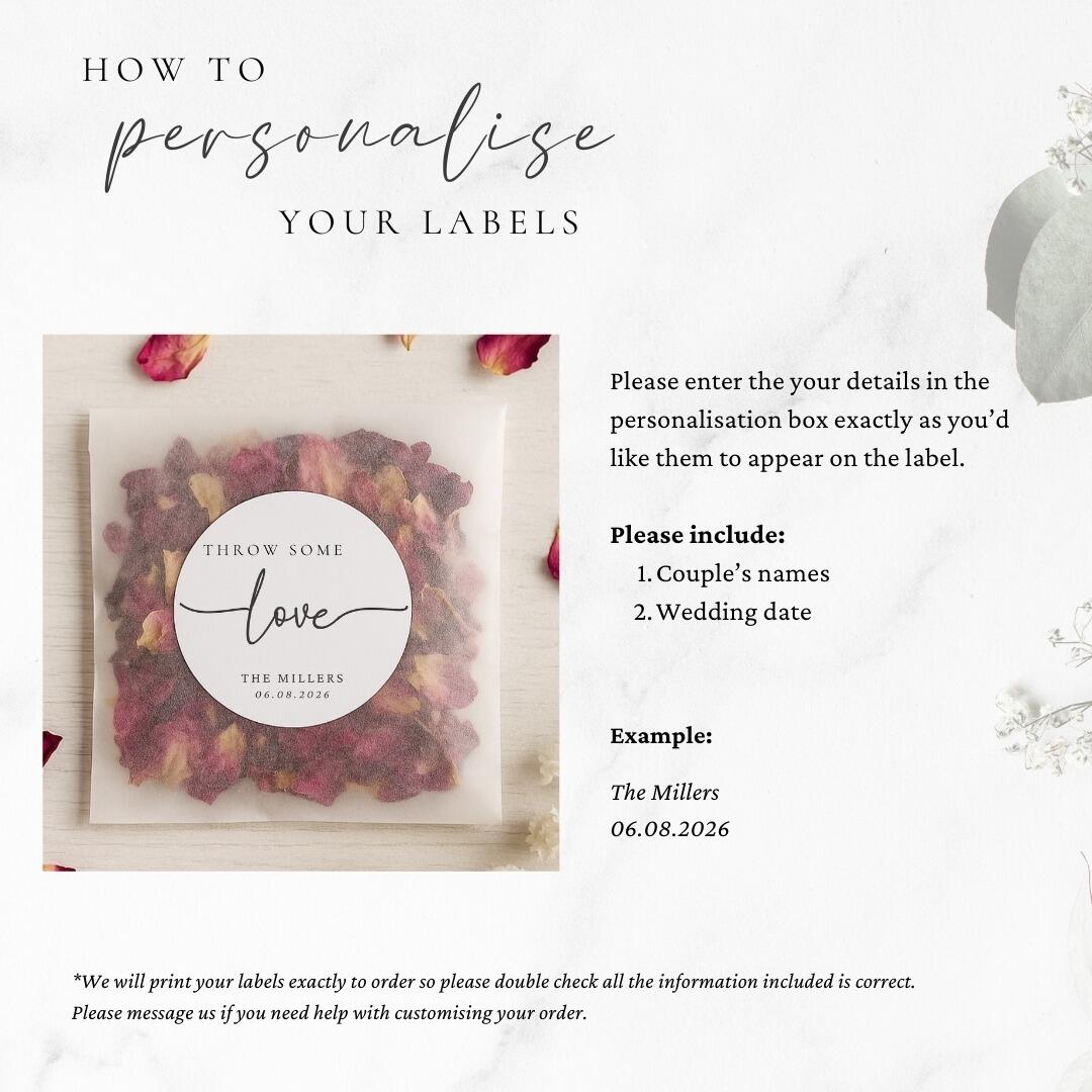 "Throw Some Love" – Personalised Wedding Confetti Bag Labels