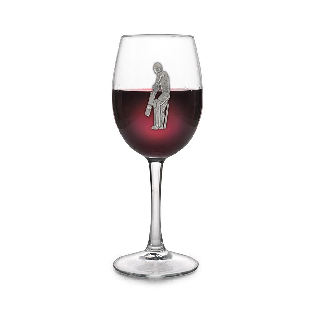 Cricketer Pewter Wine Glass - Handmade Sports Badge | Cricket Gift