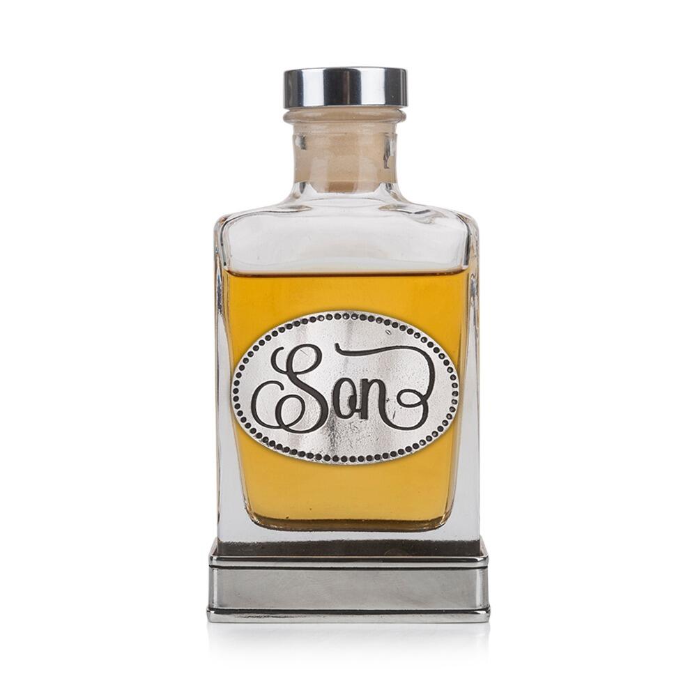 Elegant hip flask with handcrafted pewter “Son” emblem. 100ml glass ...