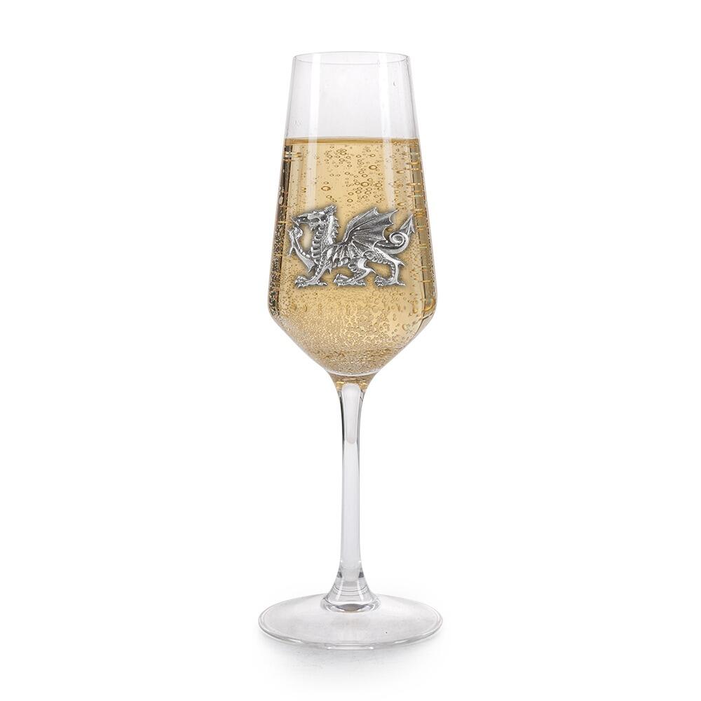 Welsh Dragon Pewter Champagne Flute - Handmade British Pewter Badge ...