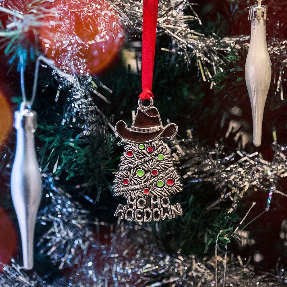 Cowboy Christmas Tree Pewter Bauble - Ho Ho Hoedown | Novelty Decoration