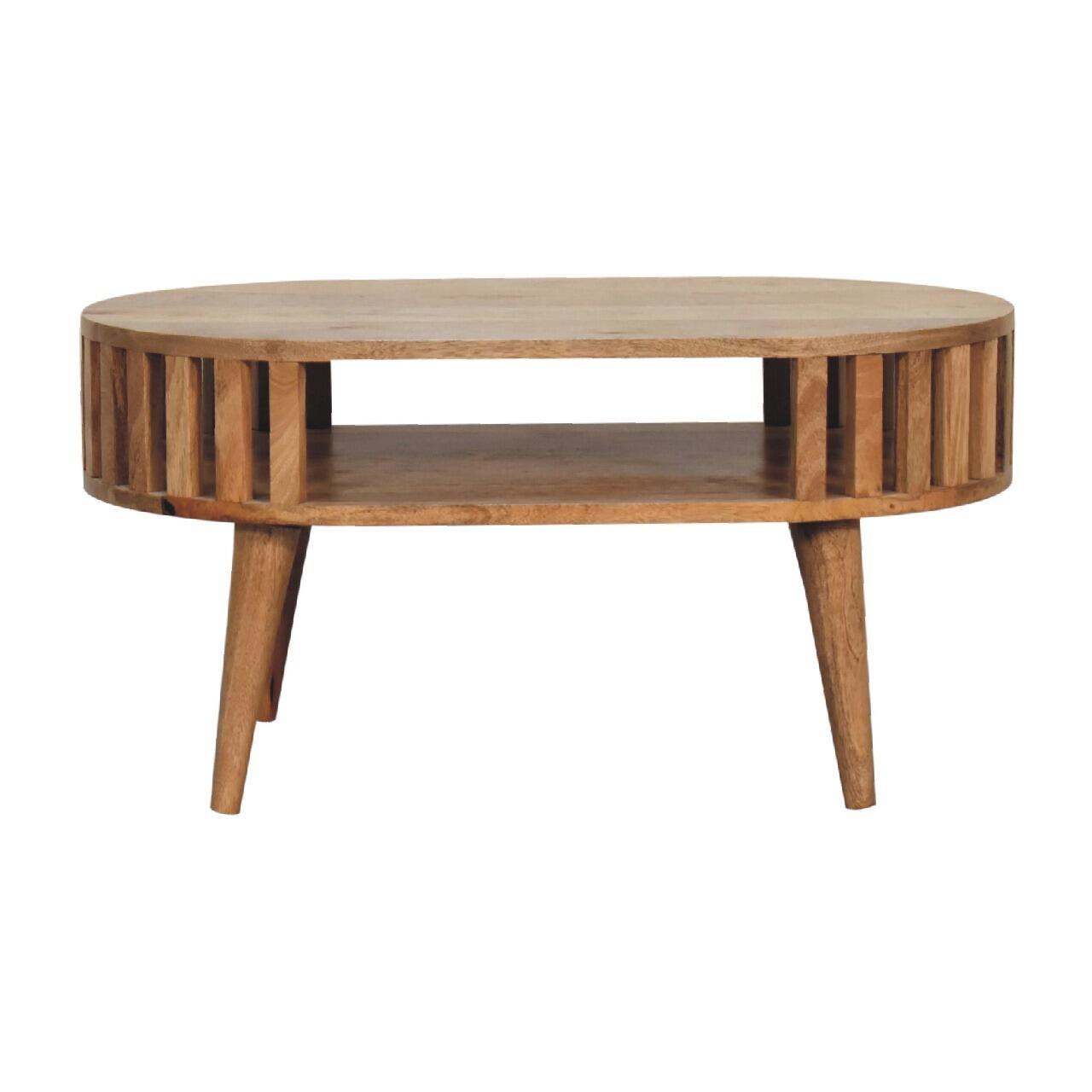 Solid Mango Wood Coffee Table with Shelf – Oak Finish Japandi Living ...