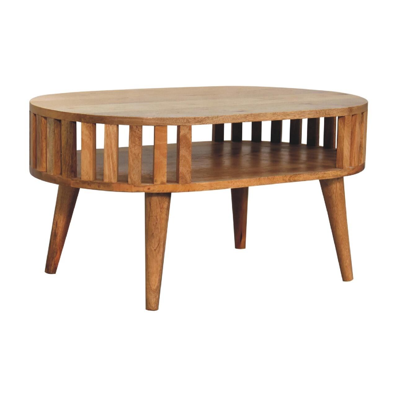 Solid Mango Wood Coffee Table with Shelf – Oak Finish Japandi Living ...