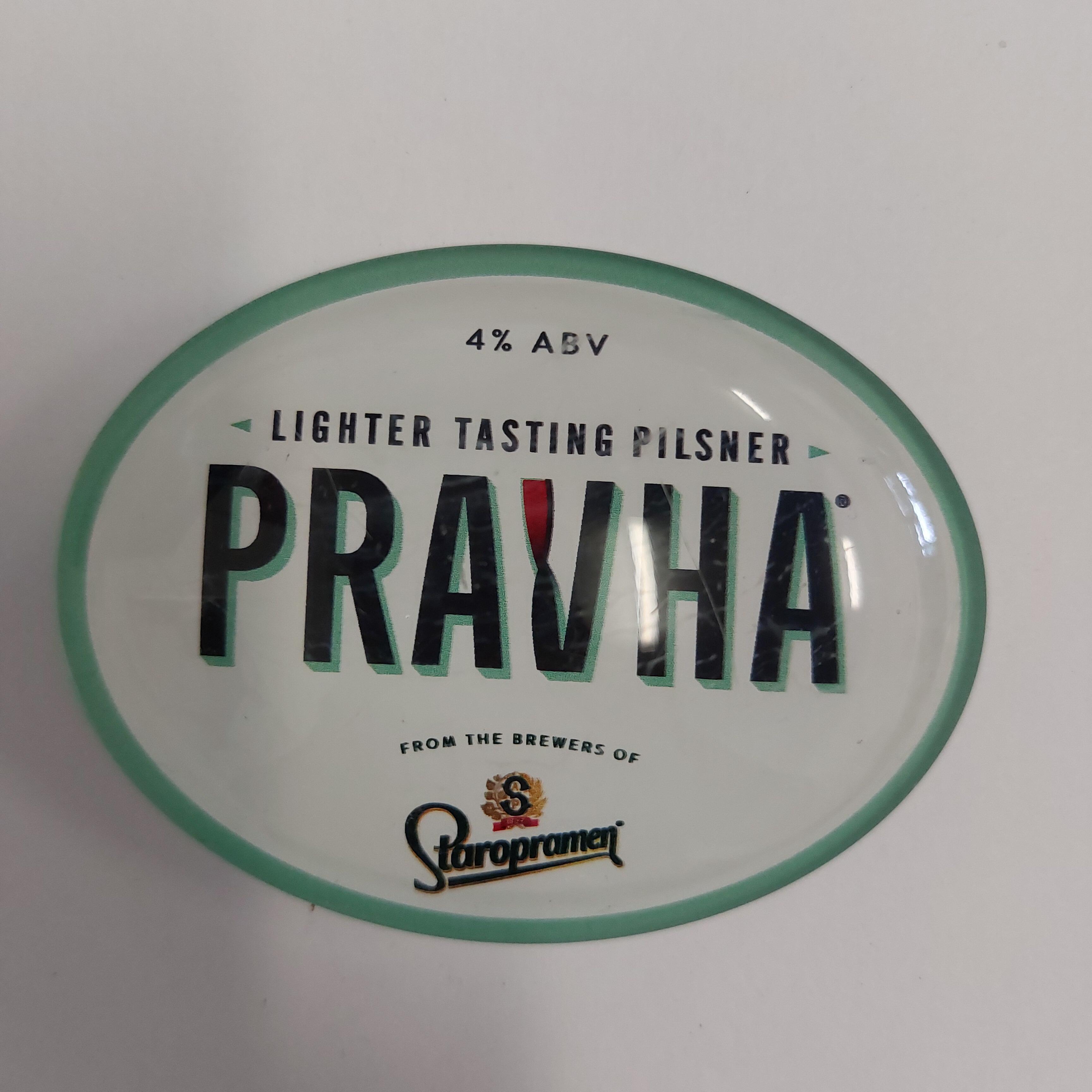 Oval Acrylic Fish Eye Pravha Lager Beer Pump/T-Bar Badge