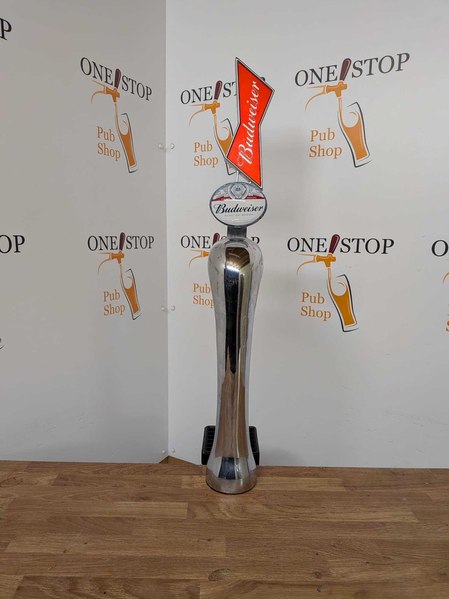 BUDWEISER BEER PUMP CHROME COUNTER MOUNT PUB BEER DISPENSE FONT