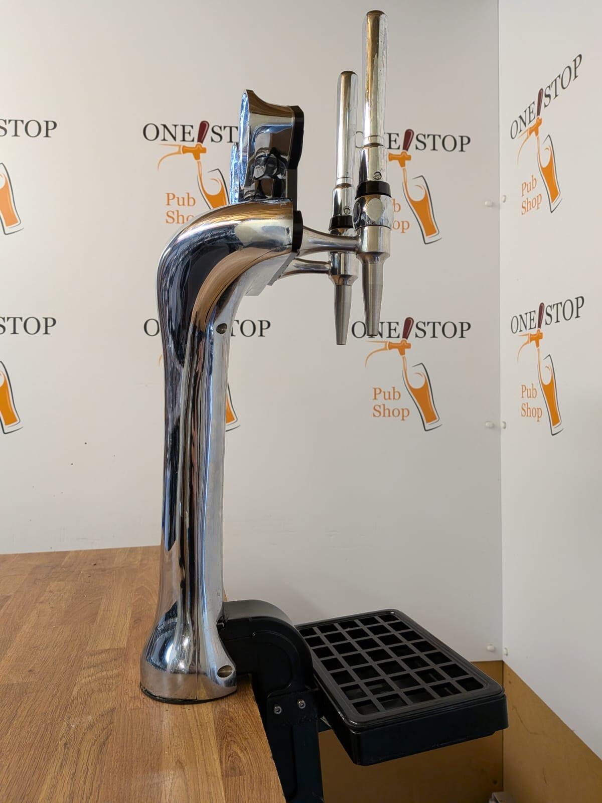 TWIN CHROME COBRA BEER PUMP 2 TAP COUNTERMOUNT DISPENSE FONT