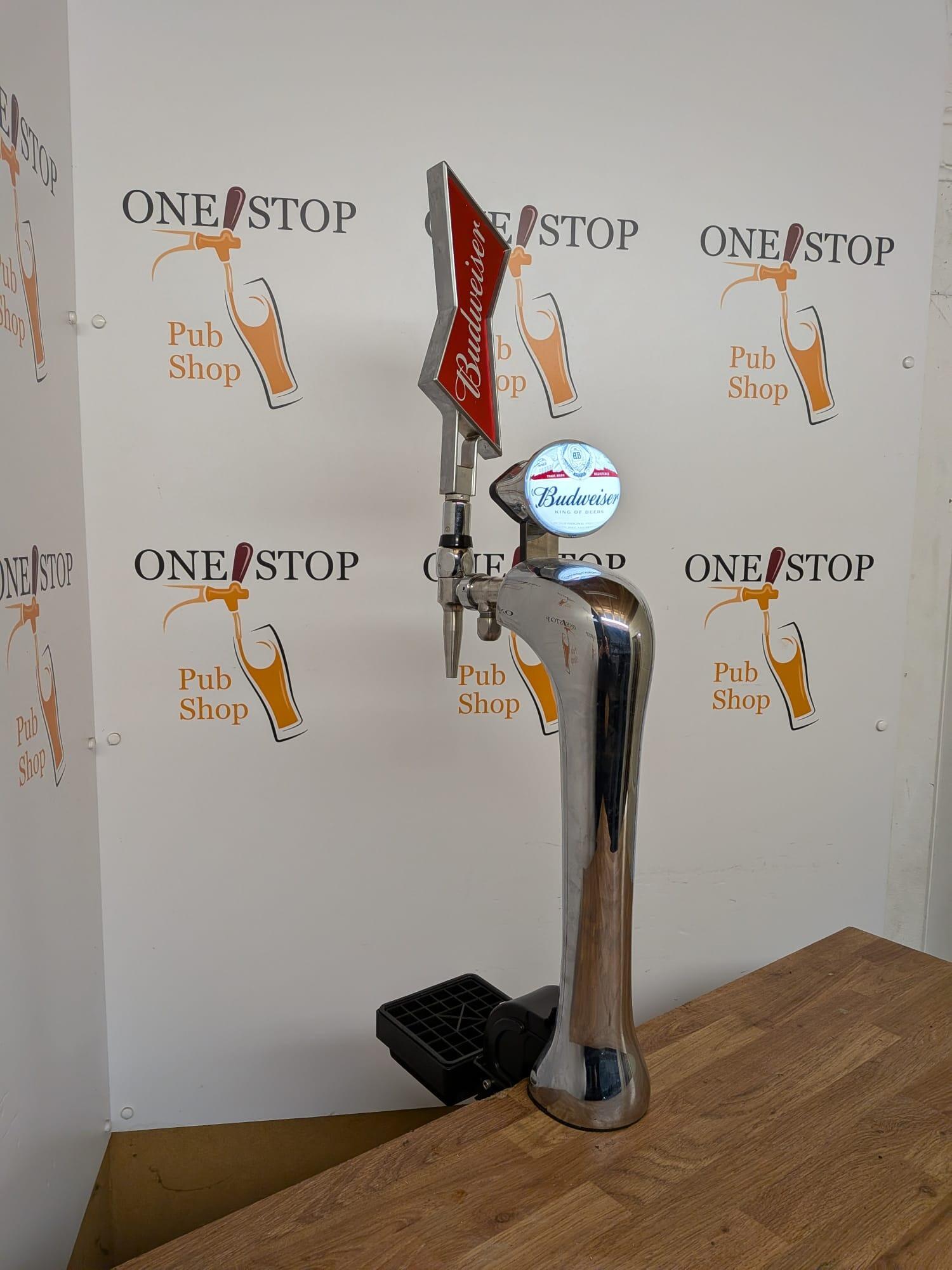 BUDWEISER BEER PUMP CHROME COUNTER MOUNT PUB BEER DISPENSE FONT